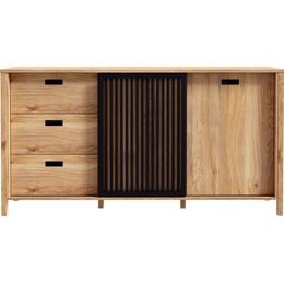 Sideboard FORTE, B:174,8cm H:91,5cm T:40,2cm, schwarz, Holzwerkstoff, Wohnzimmer, Sideboards, "Jytana", Breite 174,8 cm, T&uuml;r mit Lamellenoptik,