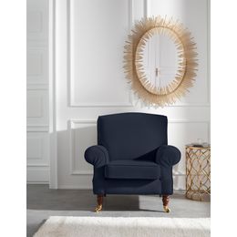 Sessel Home Affaire, B:90cm H:90cm T:93cm, blau, Baumwollmix (50% Baumwolle, 50% Polyester);Samtoptik (100% Polyester), Wohnzimmer, Sessel, "Rennes",