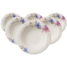 Villeroy & Boch VILLEROY & BOCH Suppenteller "Suppenteller Mariefleur Gris Basic ø 23,1 cm 6er Set bunt", bunt, Speiseteller