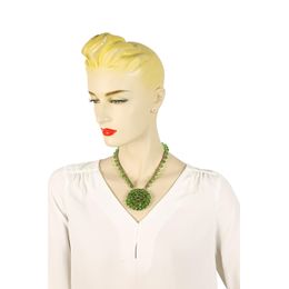 Damen Kette mit Anh&auml;nger "Raja", gr&uuml;n, Basic, Collezione Alessandro, Glas, Halsketten, zweireihige Kette mit rundem Anh&auml;nger