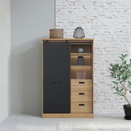 Highboard FORTE, B:103,4cm H:160,2cm T:52cm, schwarz, Spanplatte, Wohnzimmer, Sideboards, "Kaszimiro"