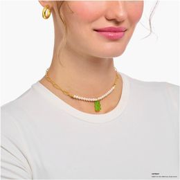 Thomas Sabo Damen Kette mit Anh&auml;nger "Thomas Sabo x HARIBO Schmuck: Gliedercollier mit Goldb&auml;r", 45, Perlen Silber 925 (recycelt), bunt, Perlen,