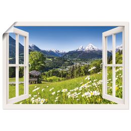 Wandbild Artland, B:70cm H:50cm, weiß, Papier, Wohnzimmer, Bilder, "Fensterblick Bayerischen Alpen", als Alubild, Leinwandbild, Wandaufkleber oder