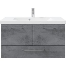 Badm&ouml;bel-Set SAPHIR, grau, Kastenm&ouml;bel-Sets, "Quickset 945 Mineralmarmor-Waschtisch mit Unterschrank, 99 cm breit", Waschplatz, 2 T&uuml;ren, 1 Schublade,