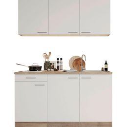 Pantryk&uuml;che respekta, B:150cm H:200cm T:60cm, wei&szlig;, Komplettk&uuml;chen-Sets, "Luis, Duo Kochfeld, wahlweise mit Mikrowelle, Korpus Eiche S&auml;gerau", Breite