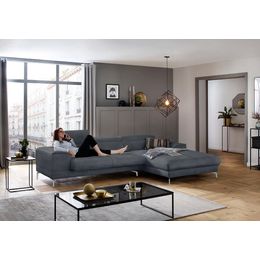 Ecksofa W.Schillig, B:303cm H:70cm T:193cm, blau, Chenille-Flachgewebe R66 (85% Polyester, 15% Nylon), Wohnzimmer, Sofas, "piedroo, Designsofa mit
