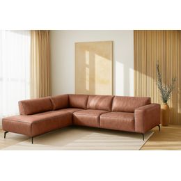 Ecksofa Home Affaire, B:275cm H:77cm T:210cm, braun, 65% Polyester, 35% Lederfasern, Wohnzimmer, Sofas, "Lorcan, Breite 275 cm, weiches Sitzgefühl",