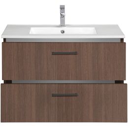 Waschtisch Welltime, B:80cm H:51,5cm T:47,5cm, braun, Badezimmer, Waschtische, "Trento Badezimmerschrank mit Becken Bestseller", Badm&ouml;bel in Breite