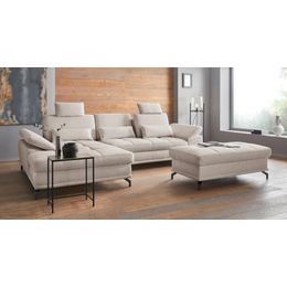 Ecksofa Places of Style, B:301cm H:89cm T:176cm, beige, 100% Polyester;Samtoptik (100% Polyester), Wohnzimmer, Sofas, "Costello L-Form, B: 301 cm mit