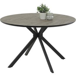 Esstisch Hela, H:76cm, grau, K&uuml;che, Tische, "PETRA", rund, Schweizer Kante, MDF, Fischgr&auml;t Nachbildung