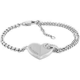 Tommy Hilfiger Damen Armkette "BOLD HEARTS", 19cm, Edelstahl, silber, Edelstahl, Armbänder, mit Emaille - mit Glasstein