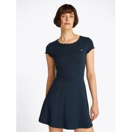 Damen Skaterkleid "TJW BABYLOCK F&F DRESS EXT", blau, Gr. XL, Tommy Jeans CURVE, unifarben, Jersey, Obermaterial: 95% Baumwolle, 5% Elasthan,