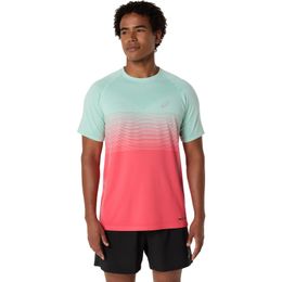 asics Herren Laufshirt "SEAMLESS SS TOP"coral reef, oasis grün, Gr. XL, Obermaterial: 53% Polyester, 47% Nylon, Shirts