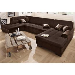 Wohnlandschaft Home Affaire, B:364cm H:83cm T:106cm, braun, Sofas, "Bergen zeitlos und elegant, U-Form", wahlweise mit Bettfunktion
