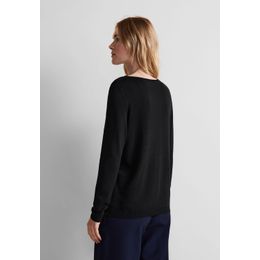 Street One Damen Rundhalspullover, schwarz, Gr. 34, unifarben, Stoff, 60% Viskose, 40% Baumwolle, Pullover, mit U-Boot-Ausschnitt