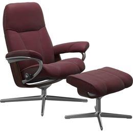 stressless "Consul" Set, Relaxsessel mit Hocker, mit Hocker, mit Cross Base, Gr&ouml;&szlig;e S, M & L, Holzakzent Braun