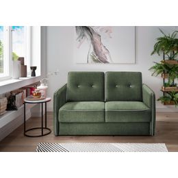 Schlafsofa Home Affaire, B:147cm H:89cm T:87cm, grün, 100% Polyester, Wohnzimmer, Sofas, "Merina", mit zweigeteilter Bettfunktion, Auszug nach vorn,