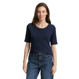 Tom Tailor Damen T-Shirt, blau, Gr. M, unifarben, Jersey, Obermaterial: 97% Baumwolle, 3% Elasthan, Shirts, mit gro&szlig;em Rundhalsausschnitt
