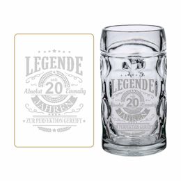 LUXENTU Bierkrug "Bierkrug mit Gravur Legende seit 20 Jahren 0,5 Liter transparent", 1 tlg.transparent, Trinkgef&auml;&szlig;e