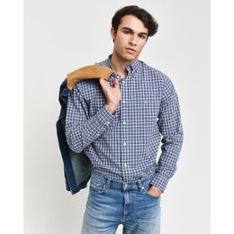 Gant Herren Langarmhemd "REG POPLIN SMALL CHECK SHIRT", blau, Gr. 4XL, Web, Obermaterial: 100% Baumwolle, Hemden, Regular Fit Popeline Hemd mit