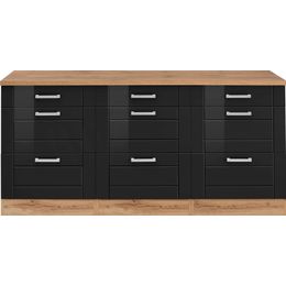 Unterschrank KOCHSTATION, B:180cm H:85cm T:60cm, schwarz, Holzwerkstoff, K&uuml;che, Schr&auml;nke, "KS-Tinnum", 180 cm breit, Metallgriffe, MDF Fronten, mit 3