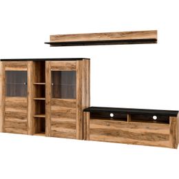 Wohnwand Home Affaire, B:295cm, braun, Wohnzimmer, Kastenmöbel-Sets, "Larona, Wohnwand, Set 3 teilig", Wohnzimmer Set bestehend aus 1 TV-Board, 1