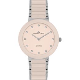 Jacques Lemans Damen Keramikuhr "Monaco", rosa, Armbanduhren, Quarzuhr, Armbanduhr, Damenuhr, analog, Glaskristalle