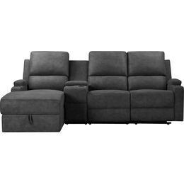 Ecksofa Home Affaire, B:240cm H:105cm T:155cm, grau, Sofas, "NAPORI Multimediasofa, 3er Kinosessel XXL, L-Form, 3 Bezugsstoffe", Kinosofa mit