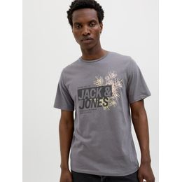Jack & Jones JACK & JONES Herren Print-Shirt "JJJAXON &ndash; T-Shirt mit Print, Rundhals und Baumwolle", grau, Gr. S, bedruckt, Jersey, Obermaterial: 100% Baumwolle,