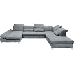 Wohnlandschaft, B:350cm H:73cm T:245cm, grau, ED EXCITING DESIGN, 95% Polyester, 5% Nylon, Sofas, "Melfi U-Form mit Bettfunktion, Bettkasten", Arm- &