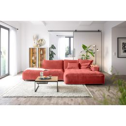 Ecksofa Musterring, B:330cm H:81cm T:190cm, orange, 100% Polyester, Wohnzimmer, Sofas, "Lucia", verschiedene Farben, gro&szlig;er Longchair mit Armlehne,