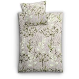 Bettw&auml;sche Kleine Wolke, gr&uuml;n, Mako-Satin, Obermaterial: 100% Baumwolle, Bettw&auml;sche, "Lukardis", mit Bl&auml;ttern und Gr&auml;sern