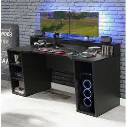 Gamingtisch FORTE, B:160cm H:91cm T:72cm, schwarz, Tische, "Tezaur", wahlweise mit RGB-Beleuchtung