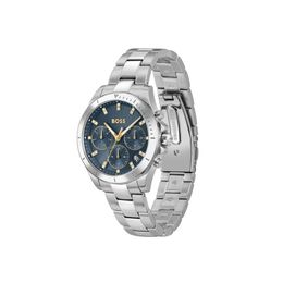 BOSS Damen Multifunktionsuhr "ALLEY"silberfarben, dunkelblau, Armbanduhren, Quarzuhr, Armbanduhr, Damenuhr, Edelstahlarmband, analog, Tag