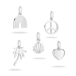 Tamaris Damen Anhänger Set "Multipack All About Beads Regenbogen Peace-Zeichen Palme Muschel Herz", Edelstahl, 3,4 g, silber, Edelstahl,