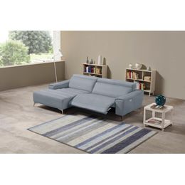 Ecksofa Egoitaliano, B:266cm H:95cm T:163cm, blau, Leder &raquo;NUVOLE&laquo; (Echtes Rindsleder). Halbnat&uuml;rliches, halbnarbiges Rindsleder mit einer nat&uuml;rlichen