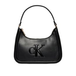 Calvin Klein Damen Schultertasche "RAISED CK SMALL SHOULDER BAG", schwarz, Lederimitat, unifarben, Taschen, Henkeltasche, Damen-Handtasche,
