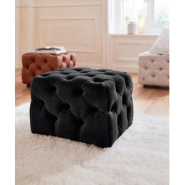 Polsterhocker Home Affaire, B:65cm H:42cm T:55cm, schwarz, Struktur (100% Polyester);Samtoptik (100% Polyester);NaturlEDER (100% Leder), Hocker,