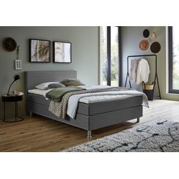 Boxbett, B:140cm L:209cm, grau, ATLANTIC HOME COLLECTION, Bezug Bett: Strukturstoff (65% Polypropylen, 35% Polyester), Komplettbetten, "Edison",