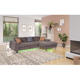 Ecksofa COTTA, B:244cm H:72cm T:166cm, grau, 94% POLYESTER (PES) 6%POLYAMID (PA), Sofas, "Komaris L-Form, B: 244 cm", mit Kopfteilverstellung,