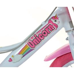 DINO Kinderfahrrad "Unicorn Einhorn", 25cm, 14 Zoll (35,56cm), pink, Fahrr&auml;der, mit St&uuml;tzr&auml;dern, Korb und Puppensitz