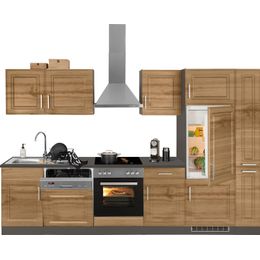 K&uuml;chenzeile KOCHSTATION, B:310cm T:60cm, grau, Komplettk&uuml;chen-Sets, "KS-Stockholm", Breite 310 cm, mit hochwertigen MDF Fronten im Landhaus-Stil