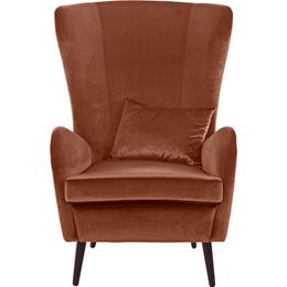 Sessel Home Affaire, B:76cm H:109cm T:85cm, orange, Struktur Hahnentritt (67% Polypropylen, 33% Polyester);Samtoptik (100% Polyester);Fellimitat