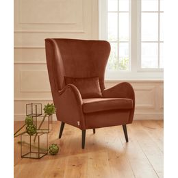 Sessel Home Affaire, B:76cm H:109cm T:85cm, orange, Struktur Hahnentritt (67% Polypropylen, 33% Polyester);Samtoptik (100% Polyester);Fellimitat