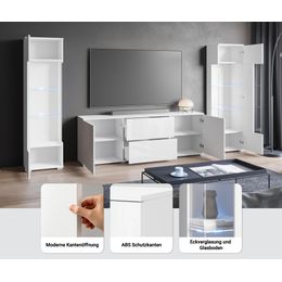 Wohnwand Inosign, B:270cm H:161cm T:34cm, braun, Holzwerkstoff, Wohnzimmer, Kastenmöbel-Sets, "KENIA", Vitrinen mit Eckverglasung, hängend und