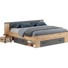 Stauraumbett Home Affaire, B:230cm L:203cm, braun, Betten, "Ambres", ausziehbare Bettk&auml;sten, F&auml;cher mit Stauraum, braun, Eiche