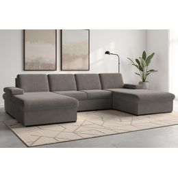 Sit & More Wohnlandschaft SIT & MORE, B:309cm H:82cm T:171cm, braun, 100% Polyester, Sofas, "Moreno U-Form, B: 309 cm", mit Armteilverstellung, optional