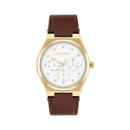 Calvin Klein Damen Multifunktionsuhr "CK MOTION"braun, wei&szlig;, Armbanduhren, Quarzuhr, Armbanduhr, Damenuhr, Herrenuhr, Lederarmband, analog
