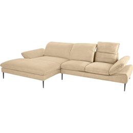 Ecksofa W.Schillig, B:340cm H:87cm T:185cm, beige, Chenille-Flachgewebe R66 (85% Polyester, 15% Nylon);Longlife Xtra-Leder Z59: Glattleder mit