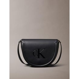 Calvin Klein Damen Umhängetasche "RAISED CK SADDLE CROSSBODY", schwarz, Lederimitat, unifarben, Taschen, Damen Schultertasche, Handtasche,